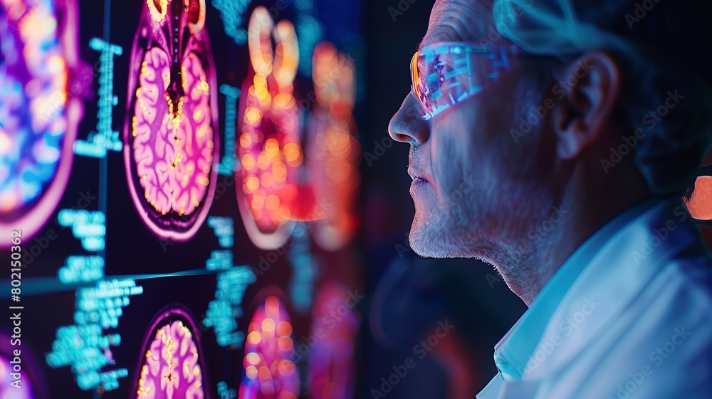 PET scan images on screen, glowing evidence of health, close up ...