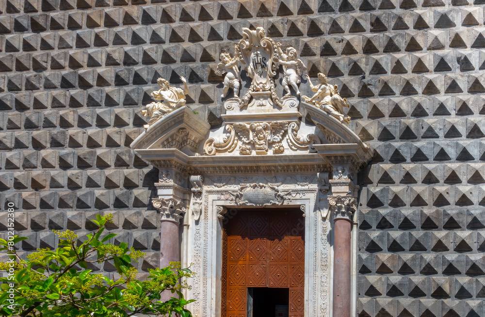 The unique facade of the Gesù Nuovo (New Jesus) church in Naples, Italy ...