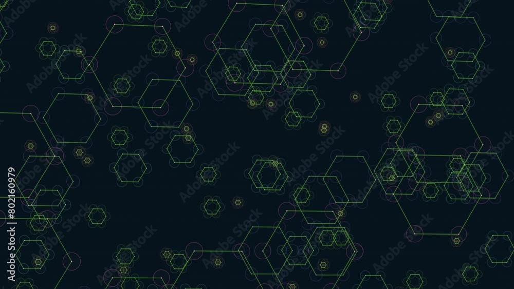A grid-like structure of interconnected green and black hexagons ...