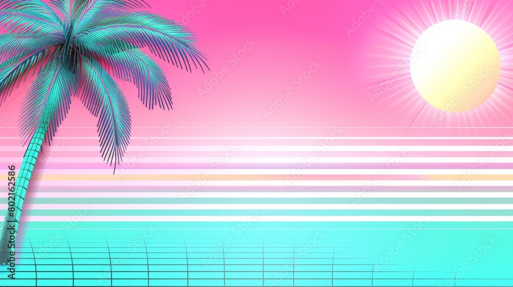 A miami vice theme banner with soft neon pink, teal and black gradient ...