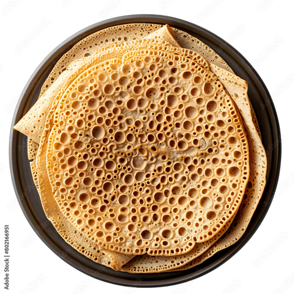 Injera (Spongy Flatbread) Food Dish top view isolated on a transparent ...