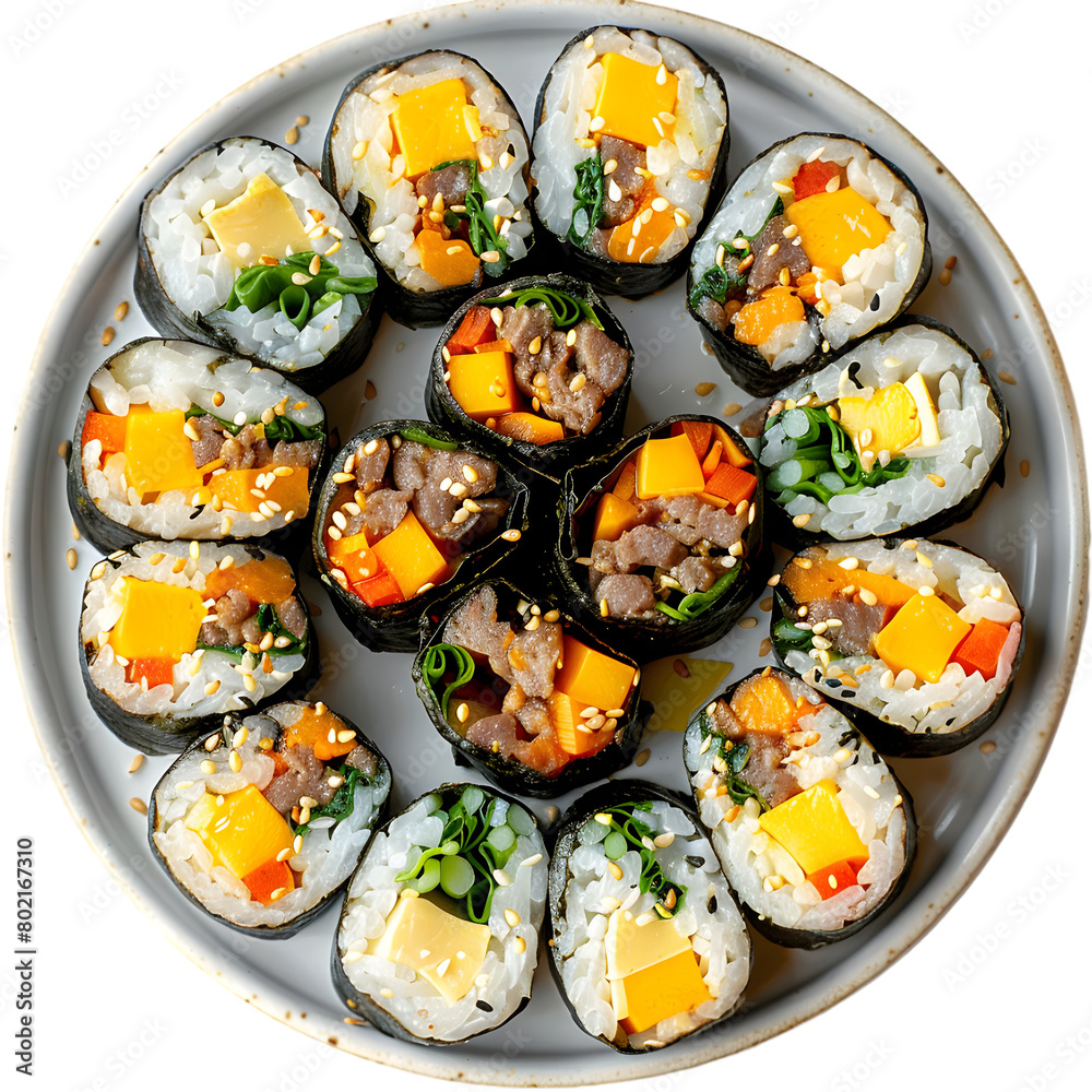 Kimbap Food Dish top view isolated on a transparent background Stock ...