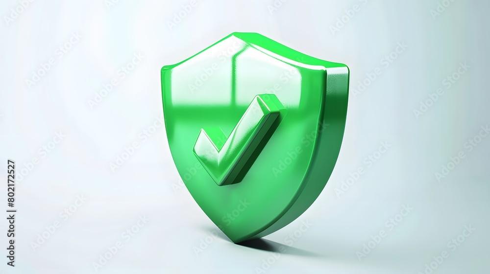 cartoon 3d Icon safety shield check mark perspective . green symbol ...
