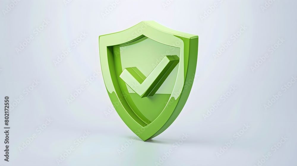 cartoon 3d Icon safety shield check mark perspective . green symbol ...