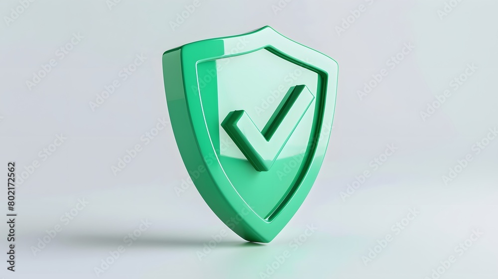 cartoon 3d Icon safety shield check mark perspective . green symbol security safety icon ...