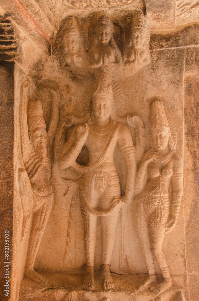 Sculpture or carving of Gangavatarana. Bhagiratha’s penance and the ...