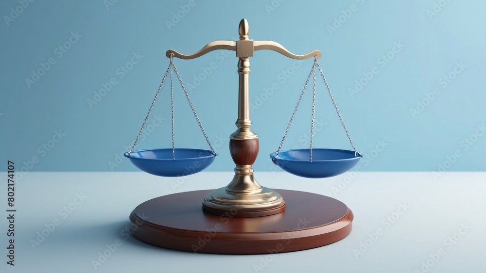 balanced scale, symbol of justice and fairness, blue background Stock ...