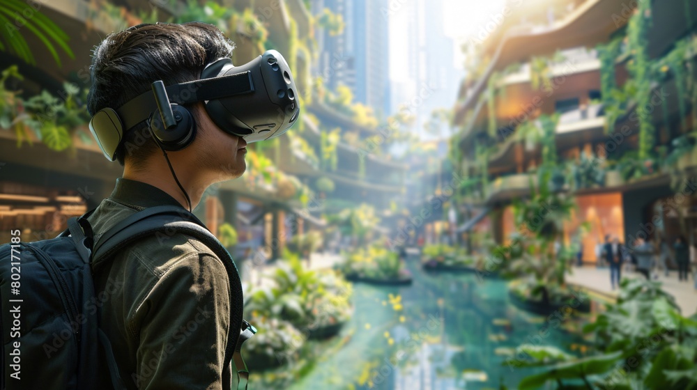 Sustainable Urban Planning. A city planner uses virtual reality to ...