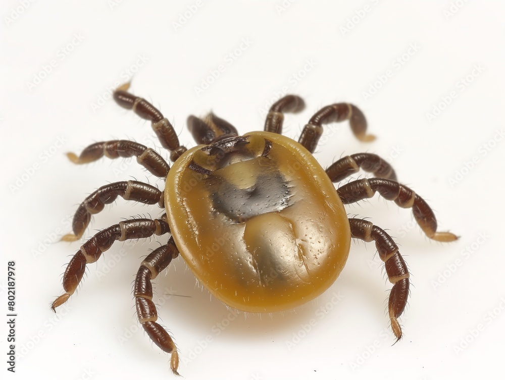 High-detail macro of a tick showcasing its anatomy on a white ...