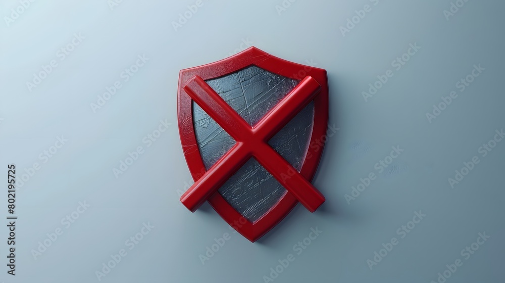 cartoon 3d Icon safety shield x mark perspective . Blue symbol security ...