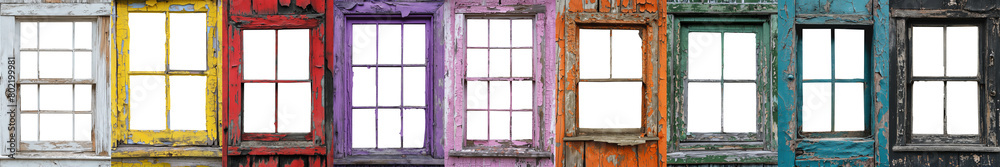 Set of old grunge abandoned windows with transparent background ...