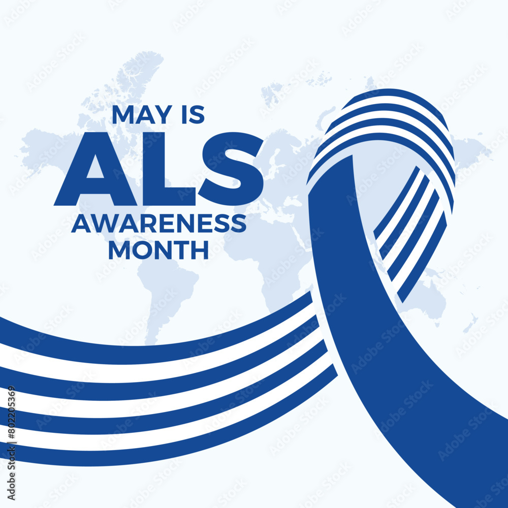 May is ALS Awareness Month poster vector illustration. White and blue ...
