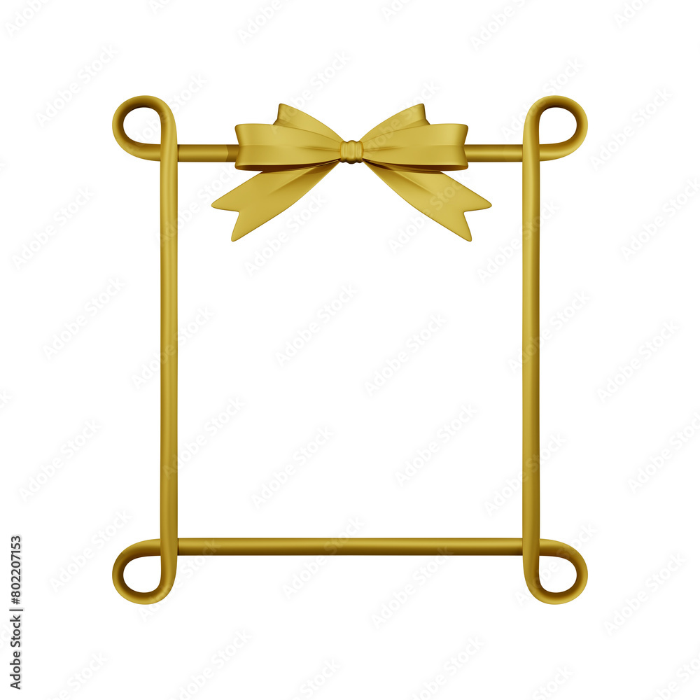 Gold Gift ribbon frame and bow, 3d isolated on transparent background ...