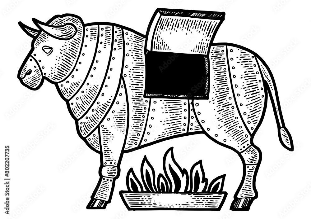 Brazen bronze sicilian bull medieval execution torture device sketch ...