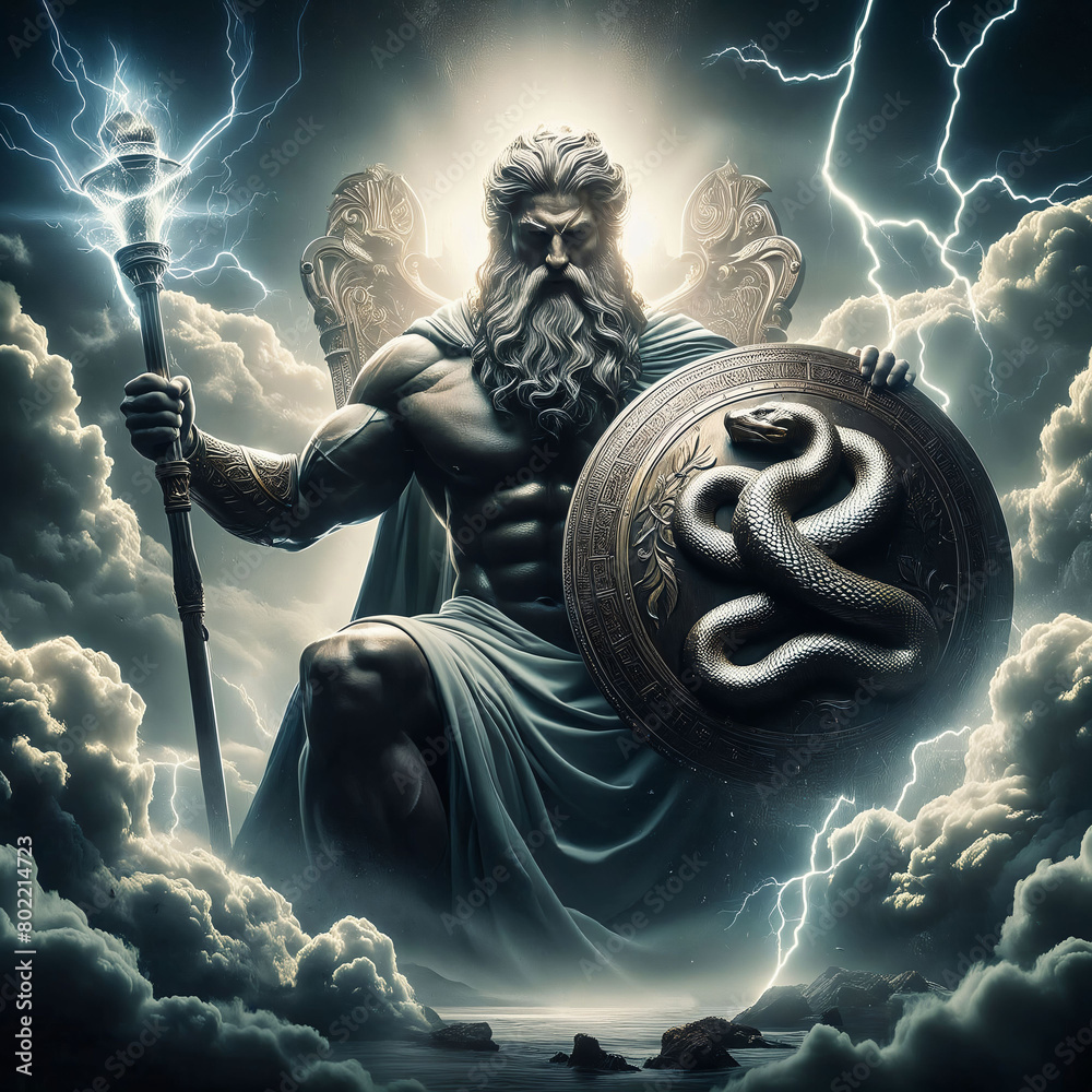 Zeus the supreme Olympian god of ancient Greek mythology on his throne ...