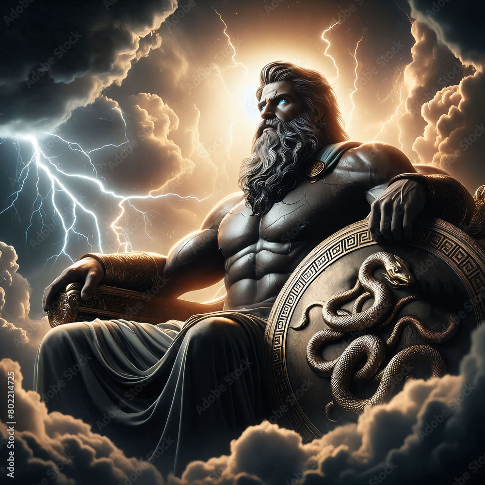 Zeus the supreme Olympian god of ancient Greek mythology on his throne ...