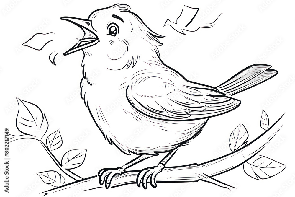 Coloring page outline of cartoon smiling cute little singing bird ...