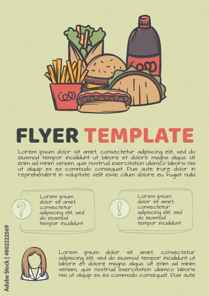 Illustration with fast food and junk food products for healthy food ...