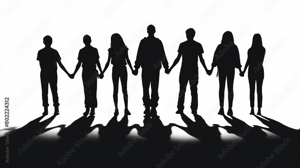 Silhouette of a Group Holding Hands: Teamwork Concept, Unity in ...