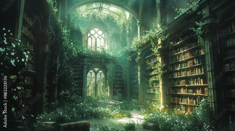Enchanted Overgrowth: Digital Concept Art of a Fantasy Library with ...