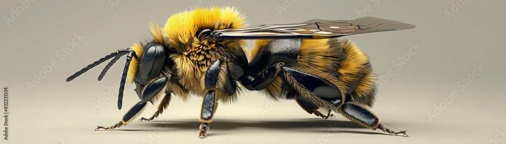 Design a digital artwork of a Lemon Bee in 3D, showcasing its side view ...