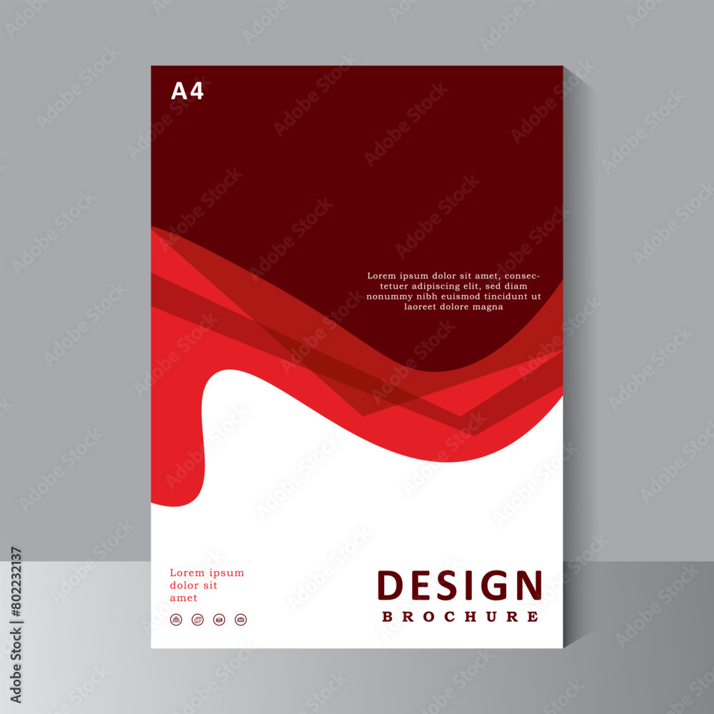 Abstract shape on red colour background, A4 size book cover template ...