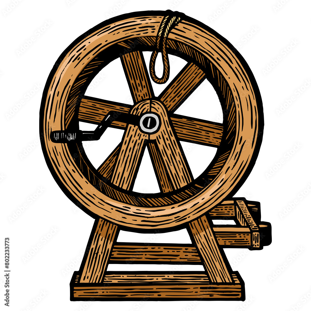 Breaking wheel medieval torture device sketch engraving PNG ...