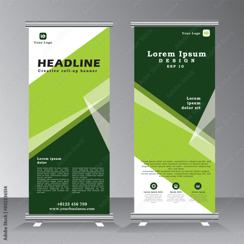 Green Roll up banner stand template, advertisement, flyer design ...