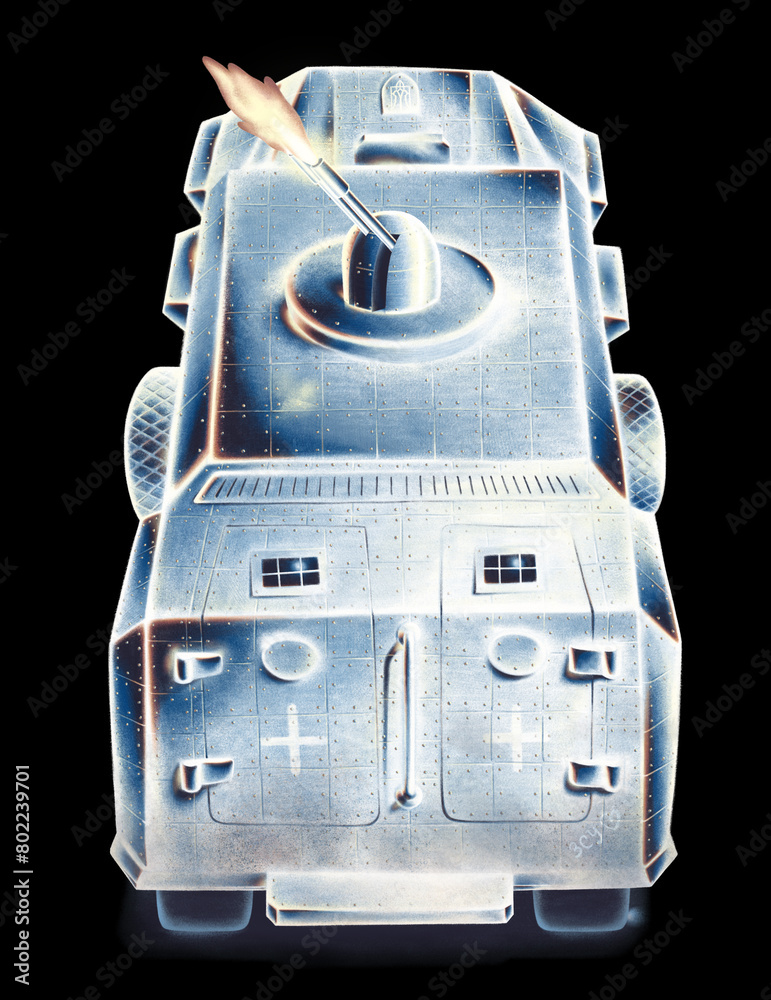 Armored carrier on black. Military car with machine gun. Air defense ...