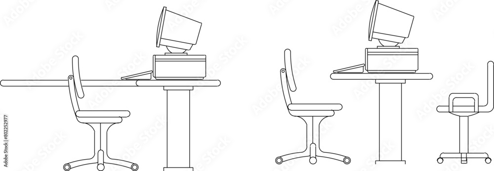 Detailed vector sketch illustration of office work desk chair design ...