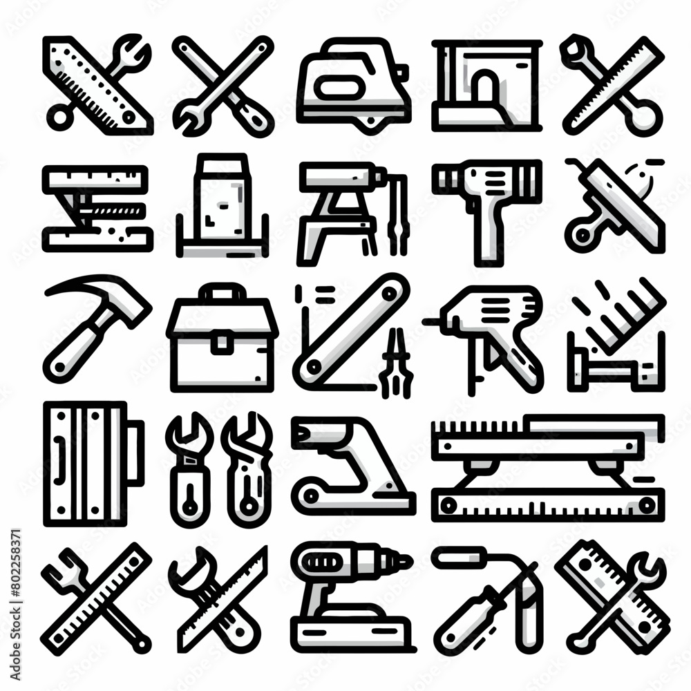 outline carpentry set icon silhouette vector illustration white ...