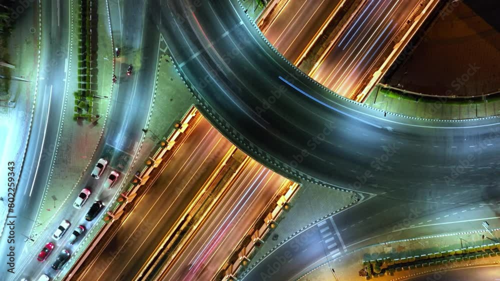 Time lapse, Hyperlapse, Of traffic on city streets at night. Aerial ...