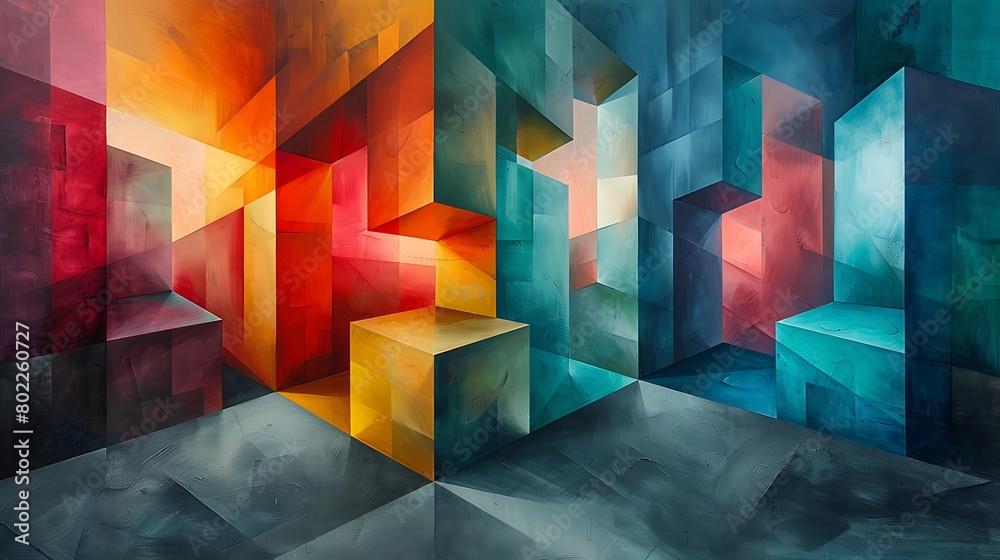 A visually captivating display of cubist art, where cube shapes appear ...