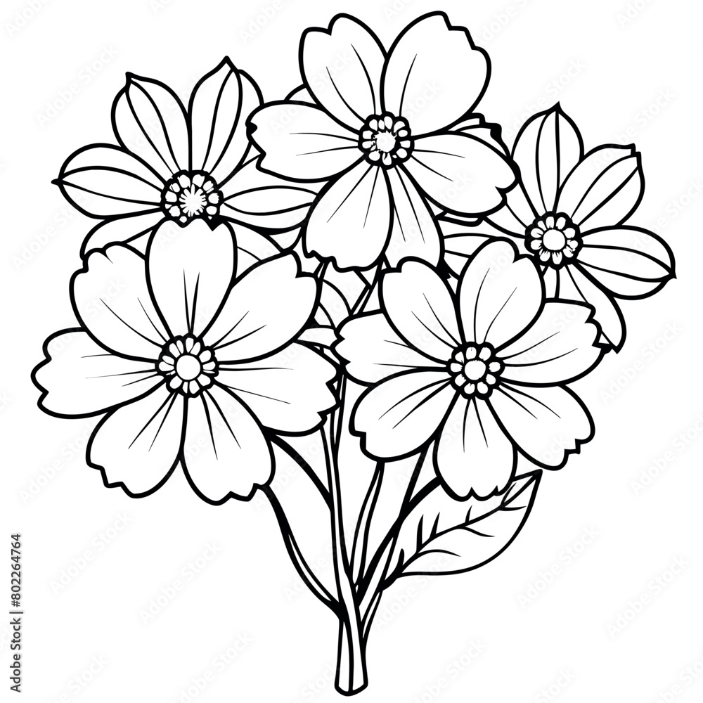 Cosmos Flower Bouquet outline illustration coloring book page design ...