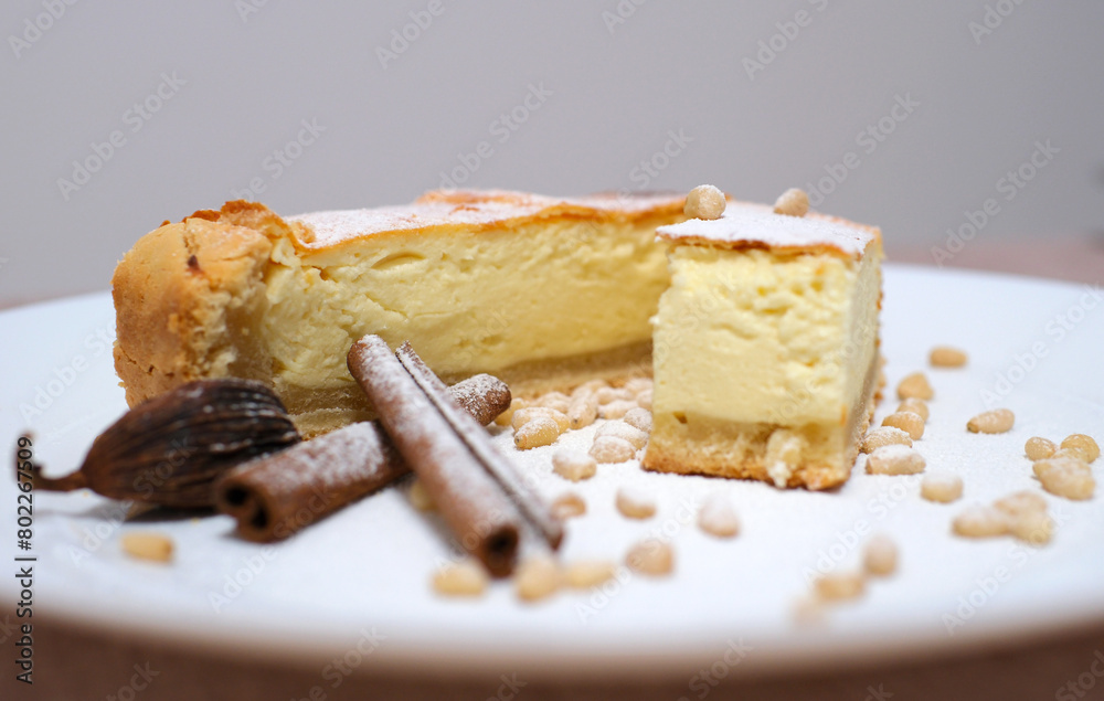 Cheesecake. Two layers of puff pastry filled with whipped cream. Tasty ...