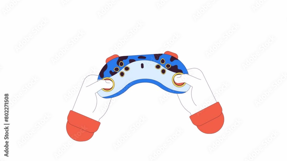 Holding gamepad line 2D character hands animation. Videogame controller ...