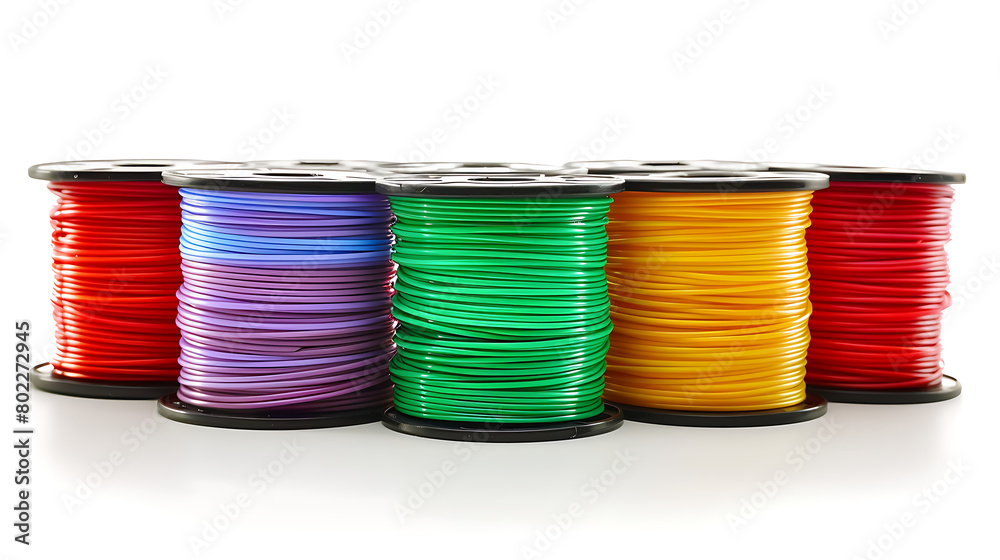 Plastic filament white background, material for generate anythings with ...