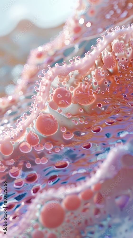 Macro 3D render of human skin s protective barrier, illustrating the ...