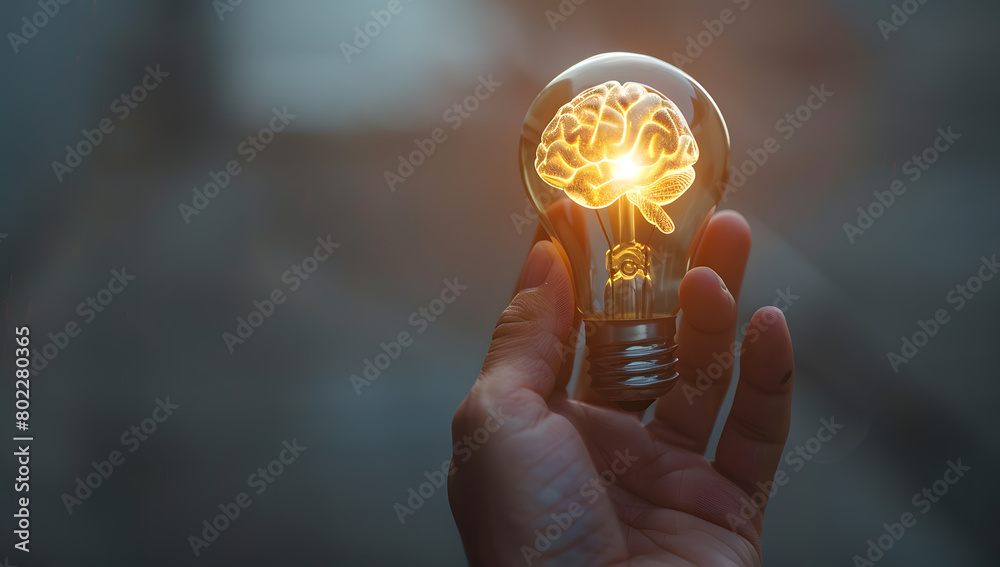 ideas concept. Man holding light bulb with starburst sparks ...