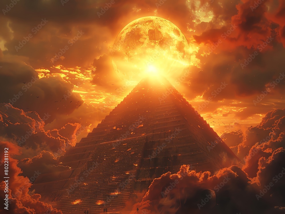 A dramatic rendering of a sacrificial ritual to the sun god atop a ...