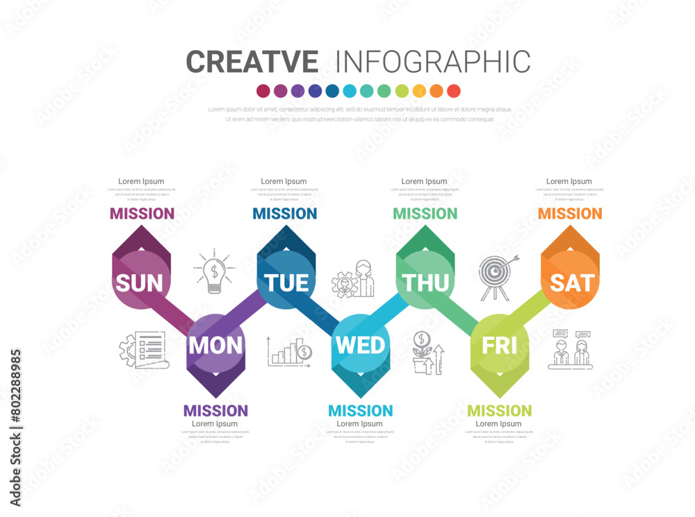 Timeline business for 7 day, 7 options, infographic design vector and ...