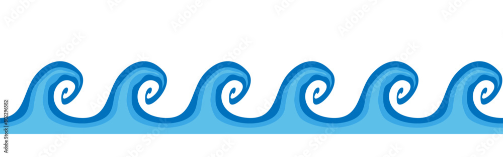 Sea waves seamless border. Wave silhouette. Waves on a white background ...