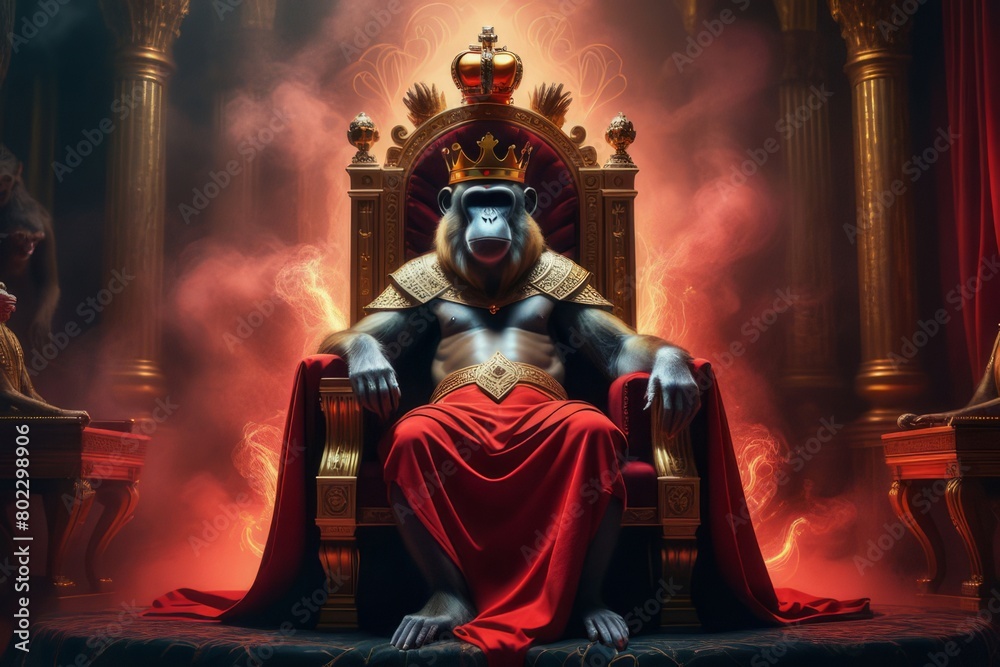 monkey sitting on the throne created with generative AI software. Stock ...