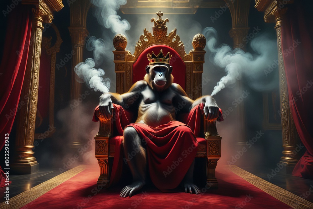 monkey sitting on the throne created with generative AI software. Stock ...