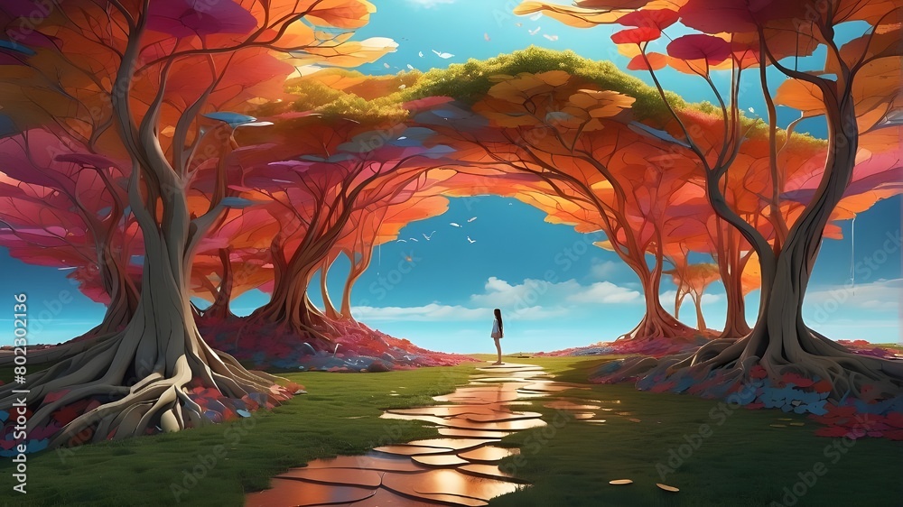 "Artistic image depicting a panoramic work of art that captures the ...