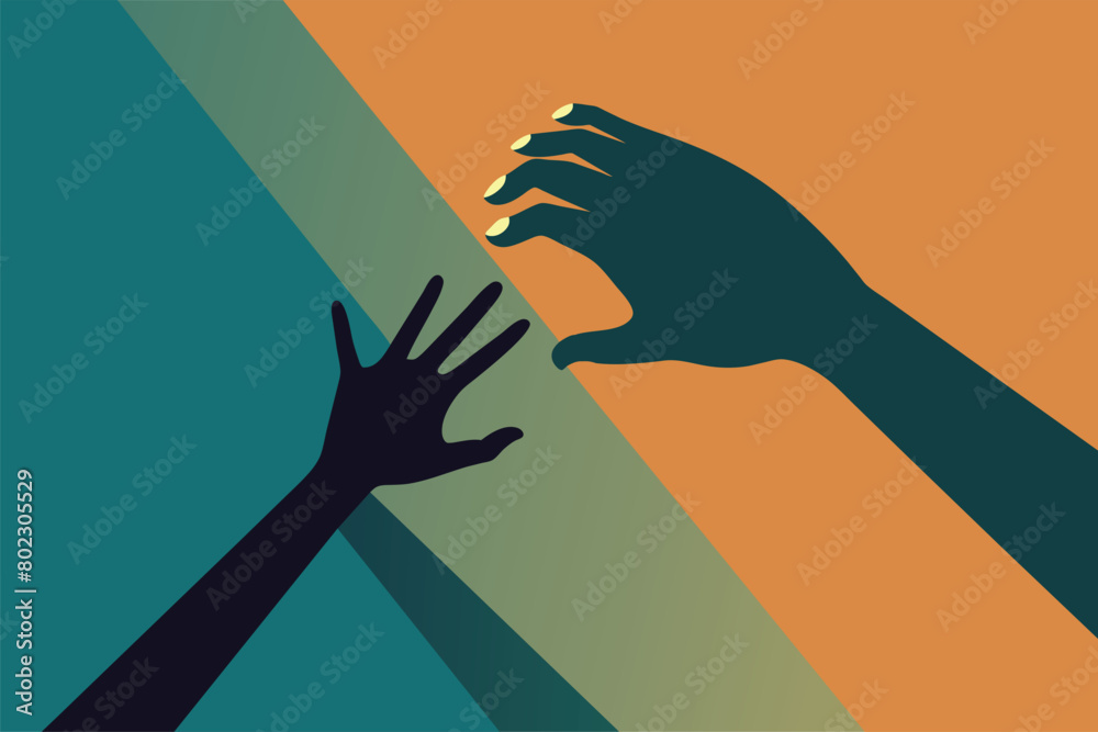 Two hands reaching towards each other, vector cartoon illustration ...