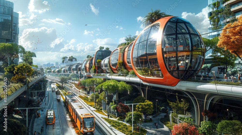 Urban convergence at a future mobility hub, vibrant, high-resolution ...