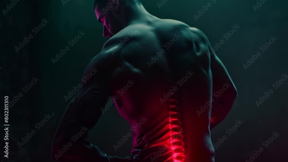 spinal pain and human back anatomy Man puts his hands behind his back ...