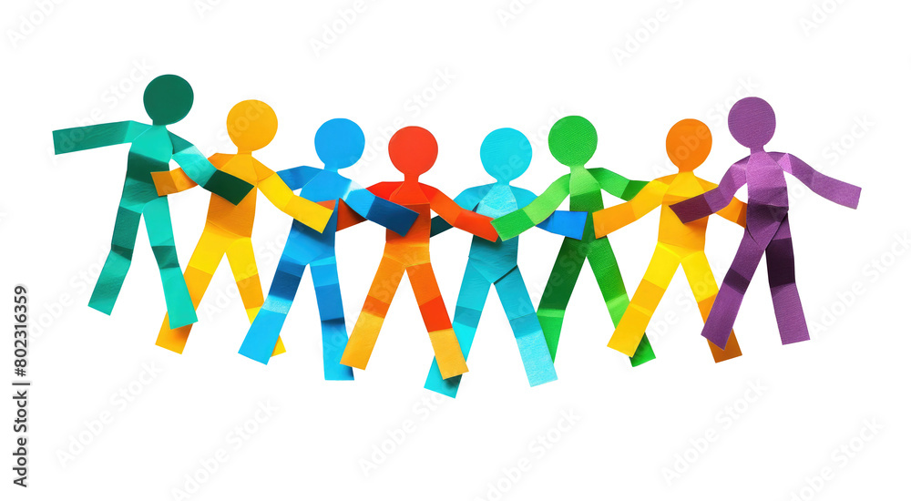 teamwork, colored paper people over transparent background Stock Photo ...