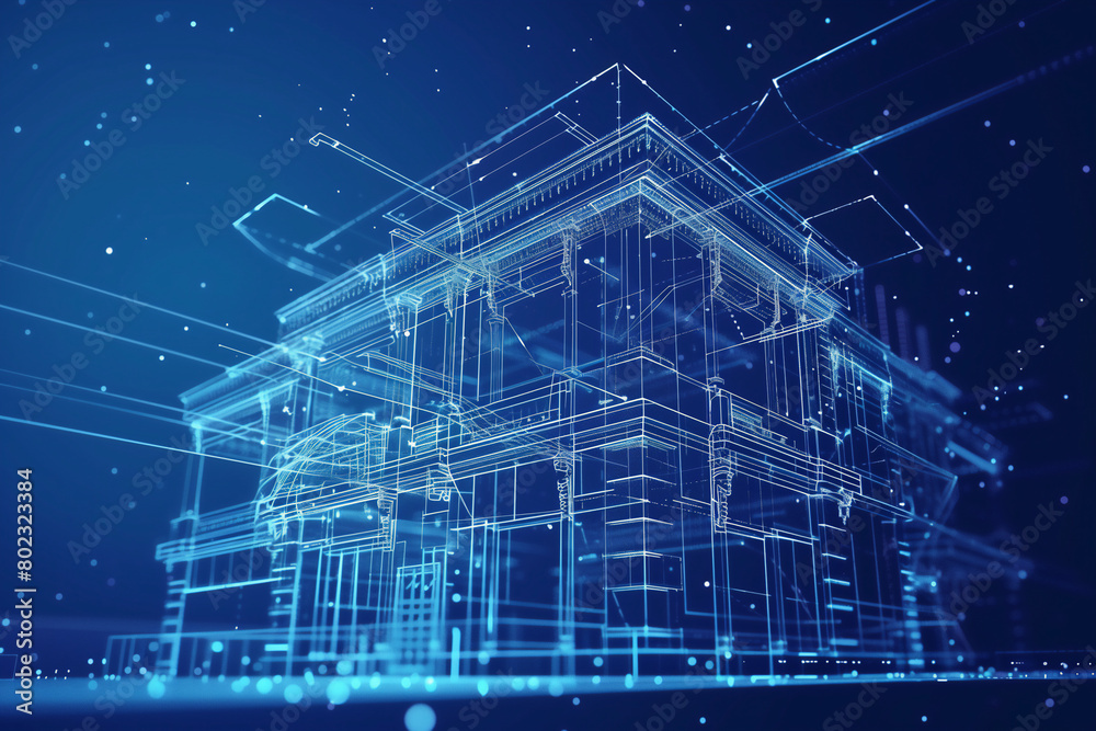 Photo & Art Print 3d perspective blueprint building scan line ...